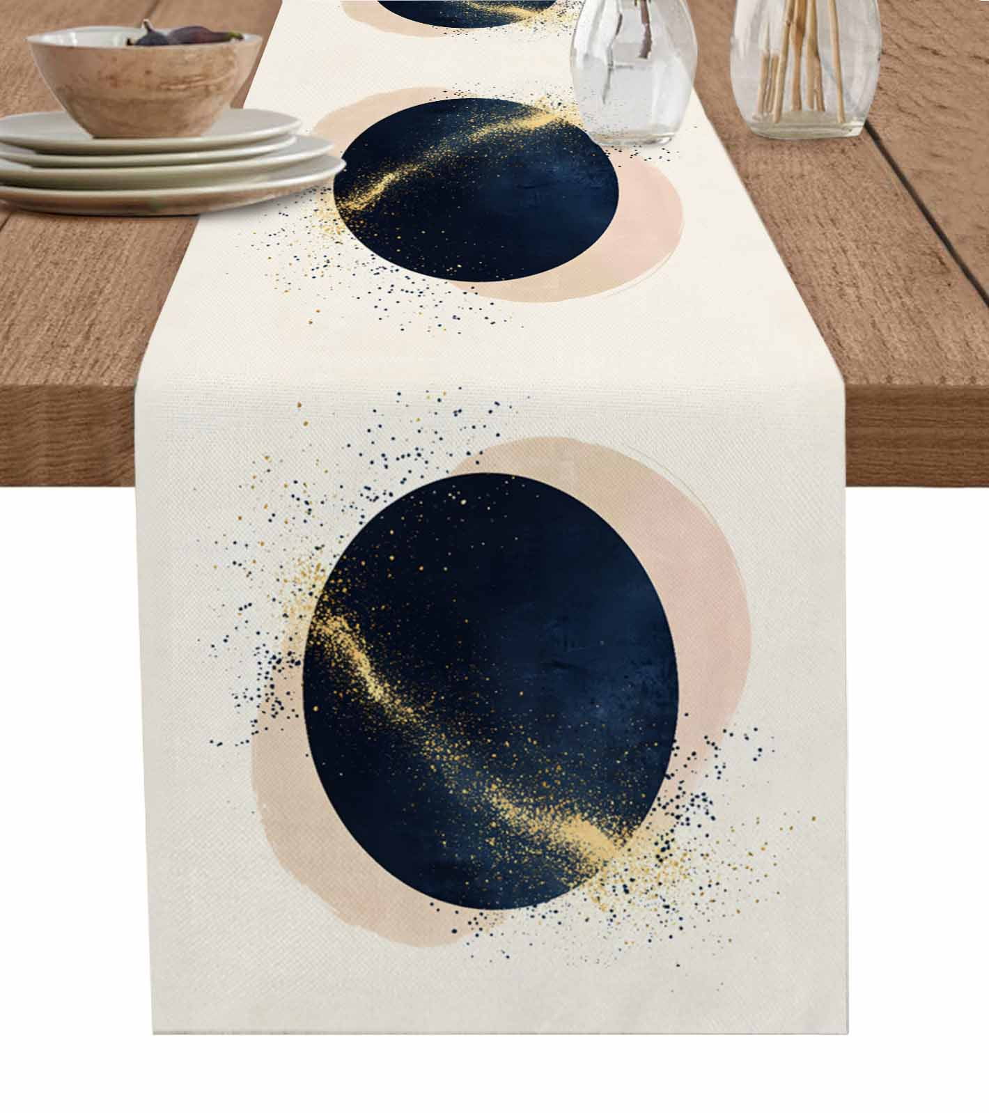 Navy Blue Abstract Art Table Runner 70 Inches, Modern Aesthetics Art ...