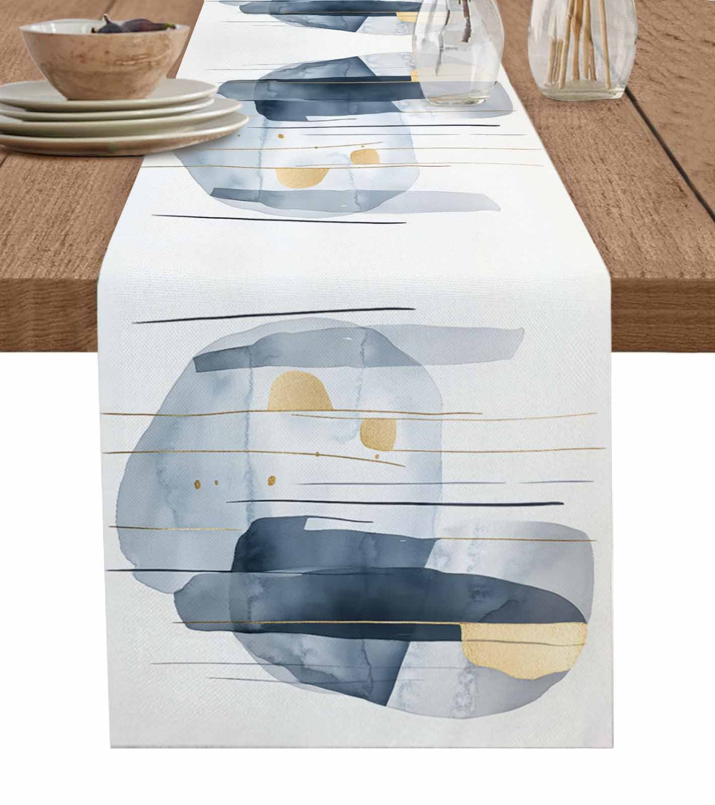 Navy Blue Abstract Art Table Runner 72 Inches, Geometric Luxury Modern ...