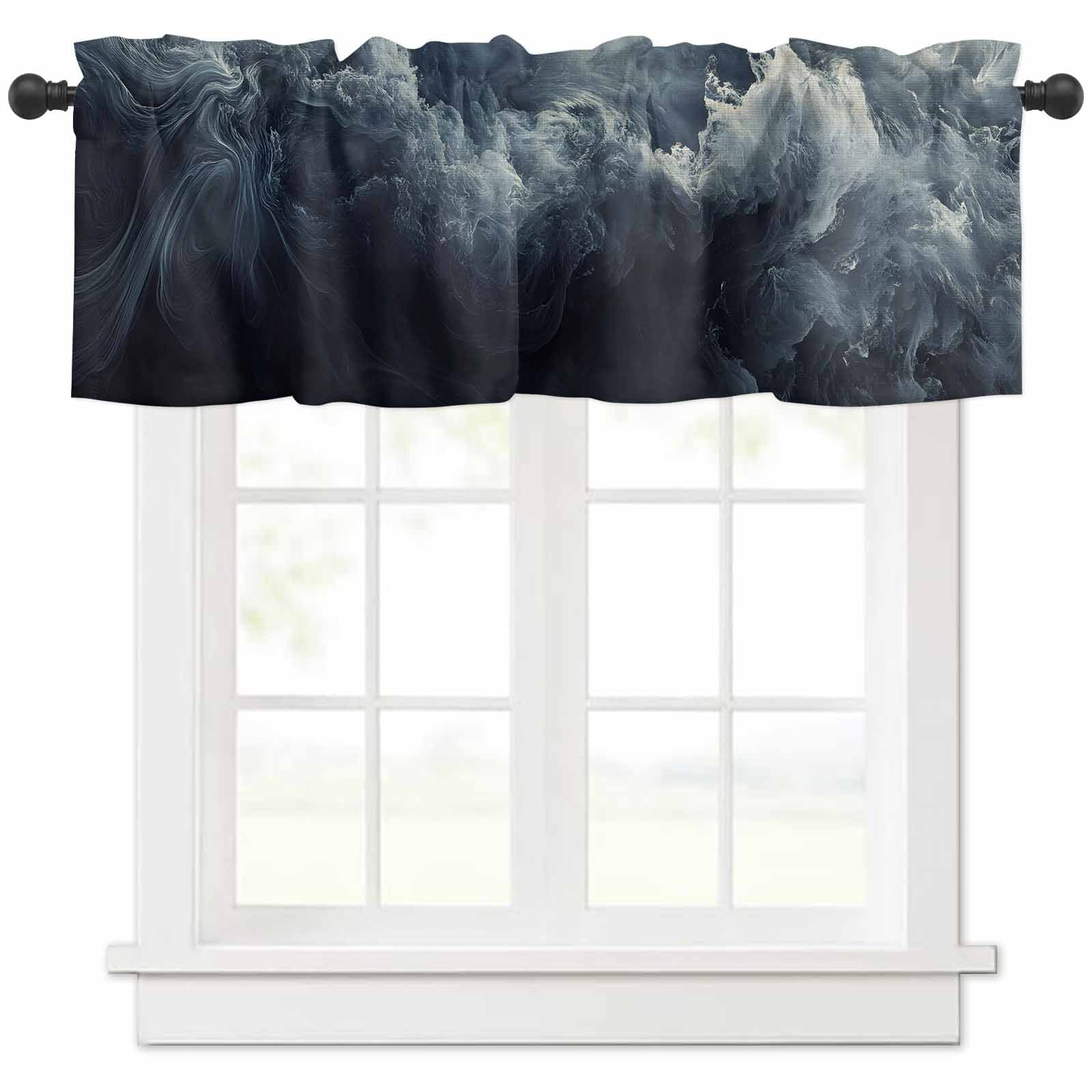 Navy Blue Abstract Art Valances for Windows Farmhouse Kitchen Curtains ...