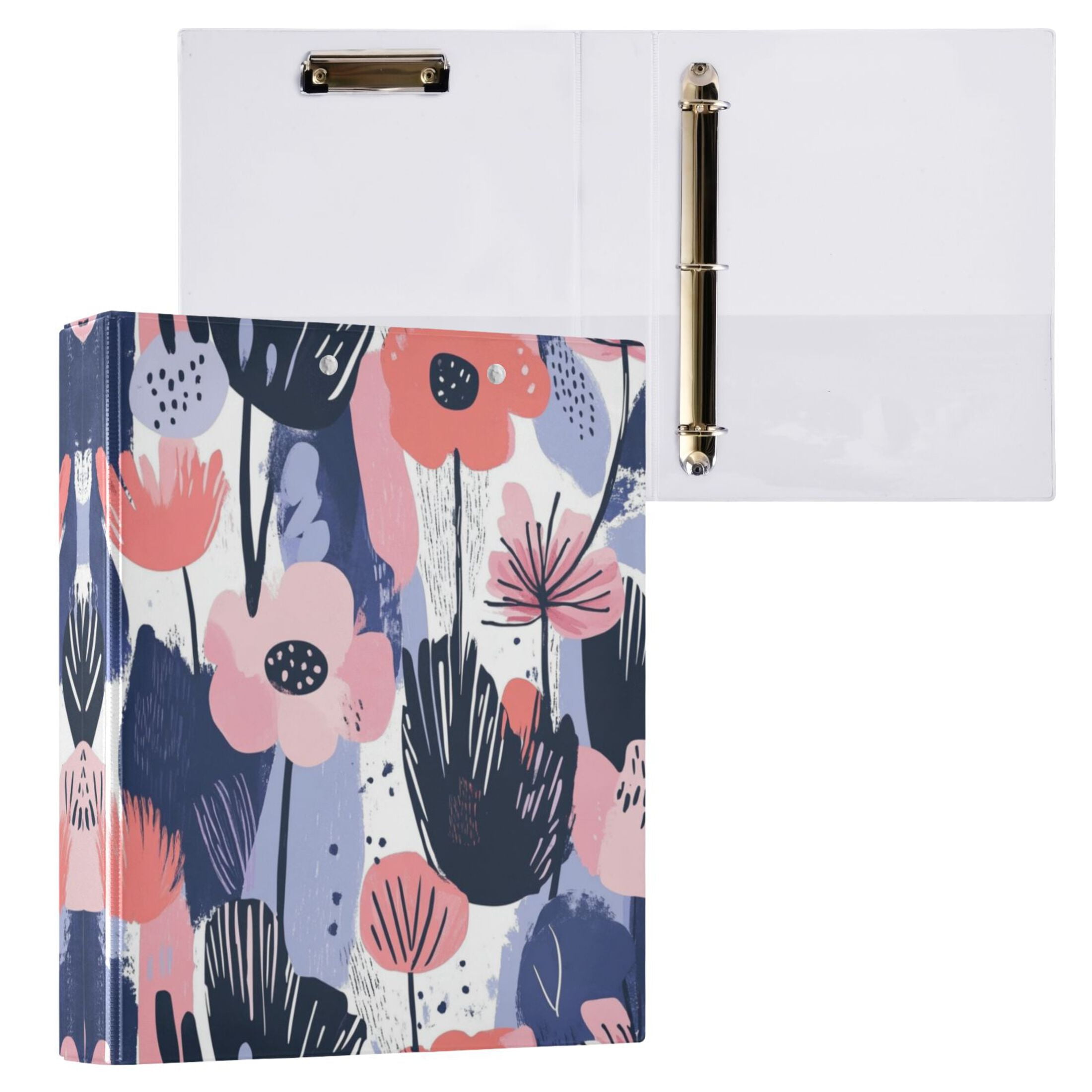 Navy Blue Abstract Flowers 3 Ring Hardcover Binders 1.5in Round Rings ...