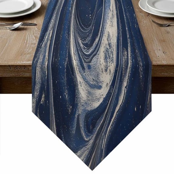 Navy Blue Abstract Table Runner Linen Burlap Table Runner 60 Inches ...