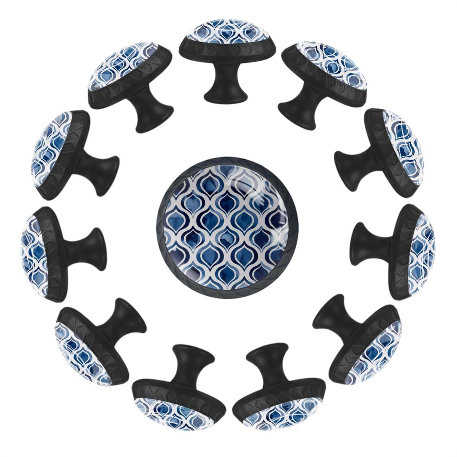 Navy Blue Abstract Texture 35MM Round Glass Cabinet Knobs, Kitchen Knobs for Drawer Dresser ...