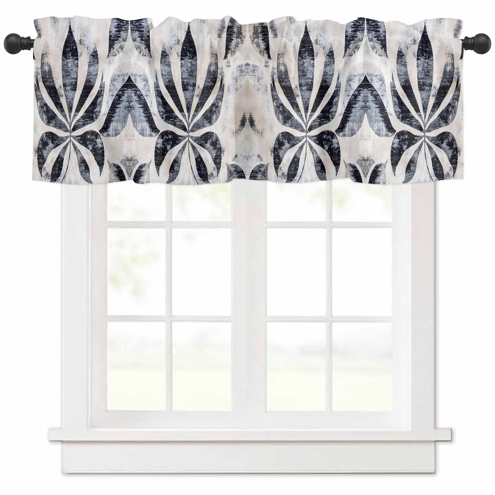 Navy Blue Abstract Valances for Windows Farmhouse Kitchen Curtains ...