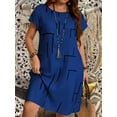 Navy Blue All-Over Print Round Neck Casual Short Sleeve Tunic Dress For ...