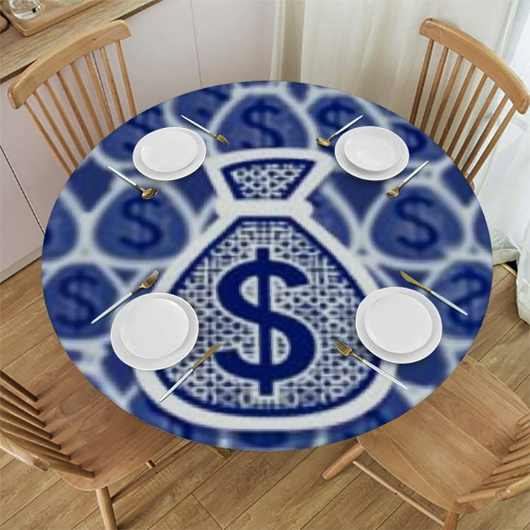 Navy Blue All Round Table Top Cover Elastic Edge Waterproof Table Cloth ...