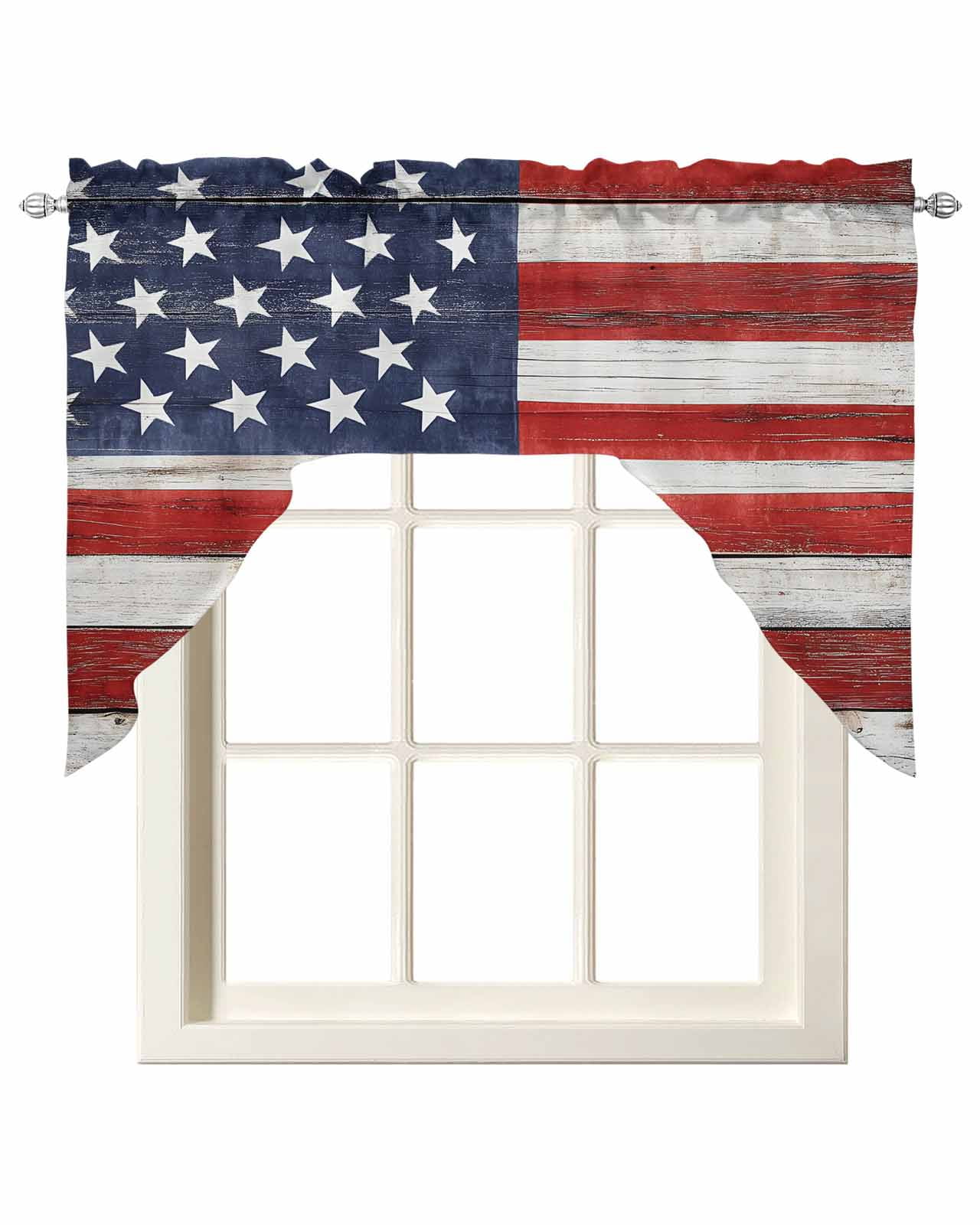 Navy Blue American Flag Kitchen Swag Valances for Windows, Red US Flag ...