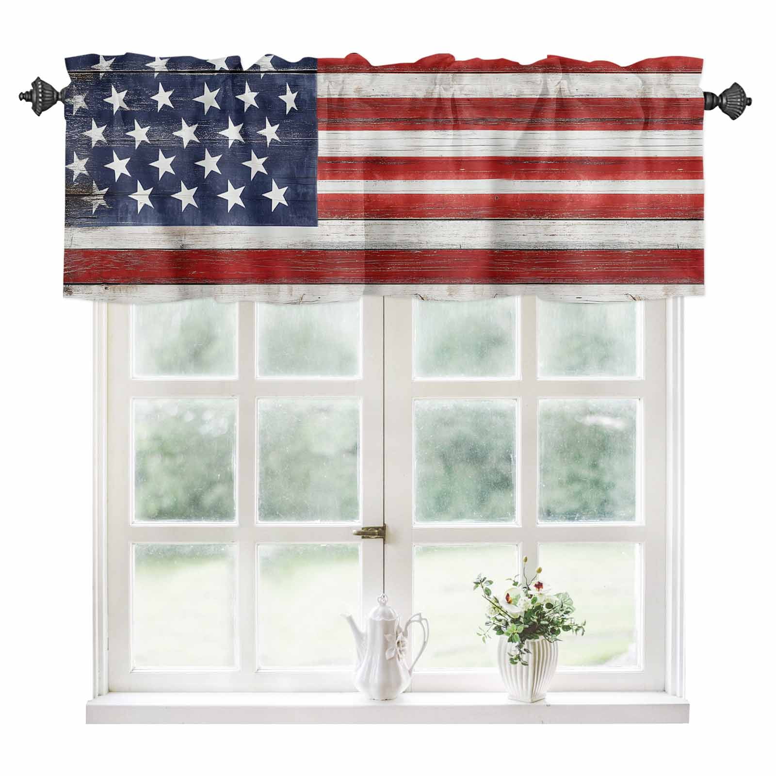 Navy Blue American Flag Kitchen Valances for Windows 42x12 Inch Kitchen ...
