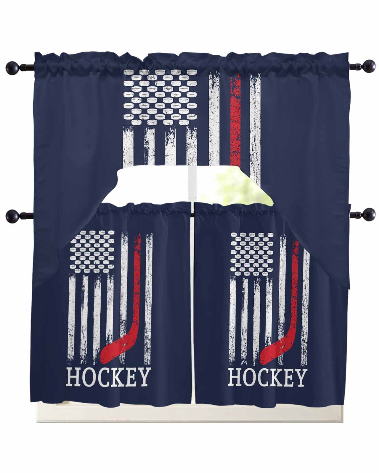 Navy Blue American Flag Swag Kitchen Curtains Sets for Windows 24 Inch ...