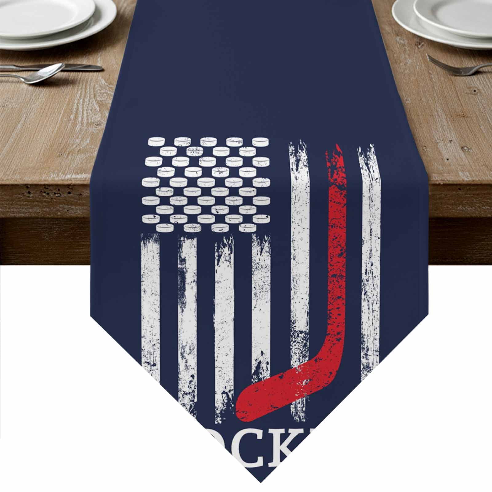 Navy Blue American Flag Table Runner Linen Burlap Table Runner 72 ...