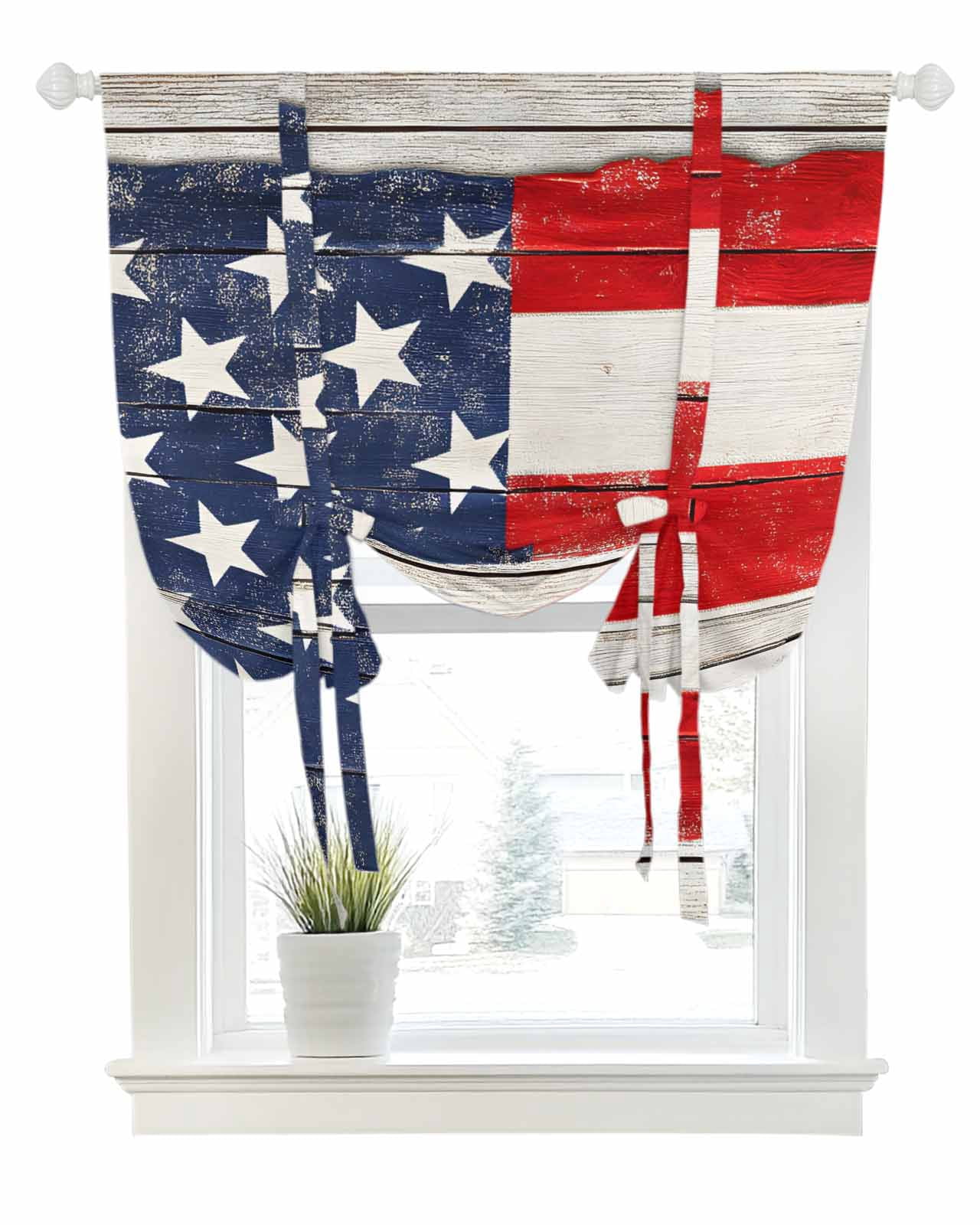 Navy Blue American Flag Tie Up Curtains for Window, Thermal Insulated ...