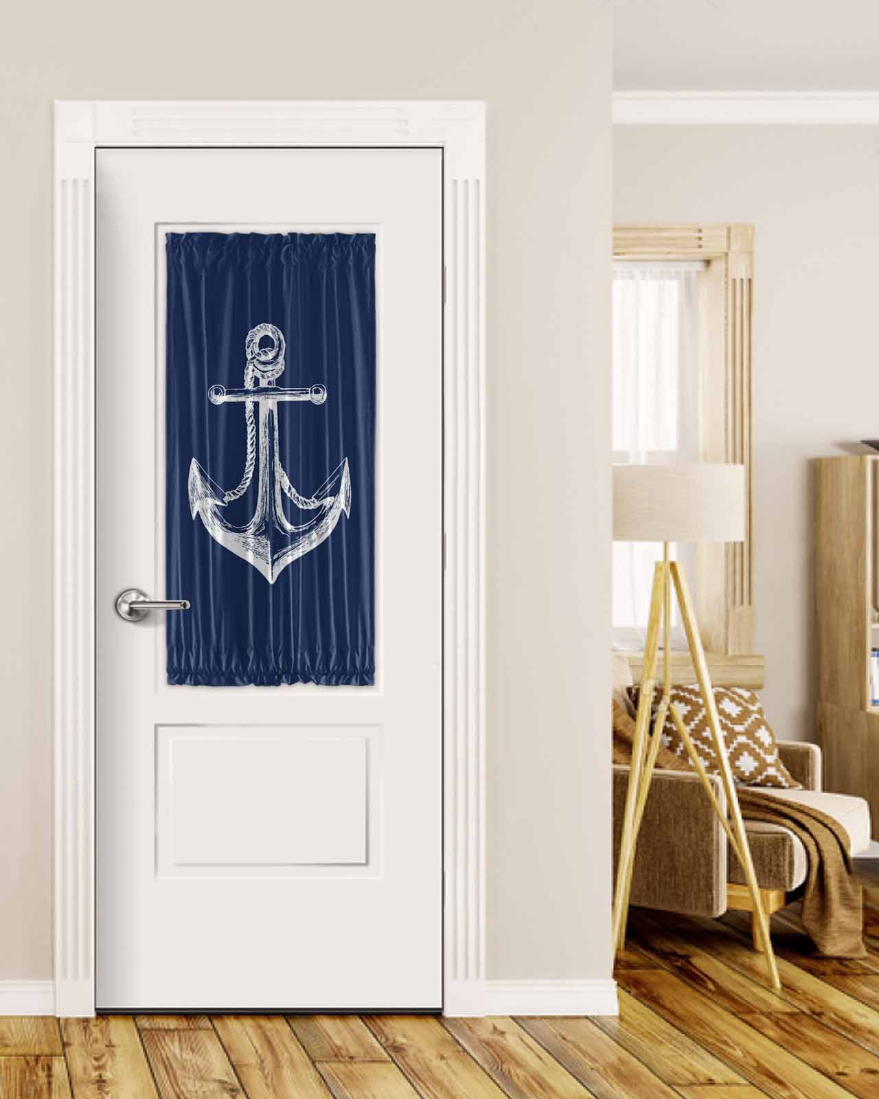 Navy Blue Anchor Blackout Door Curtains for French, Glass,Front, Back ...