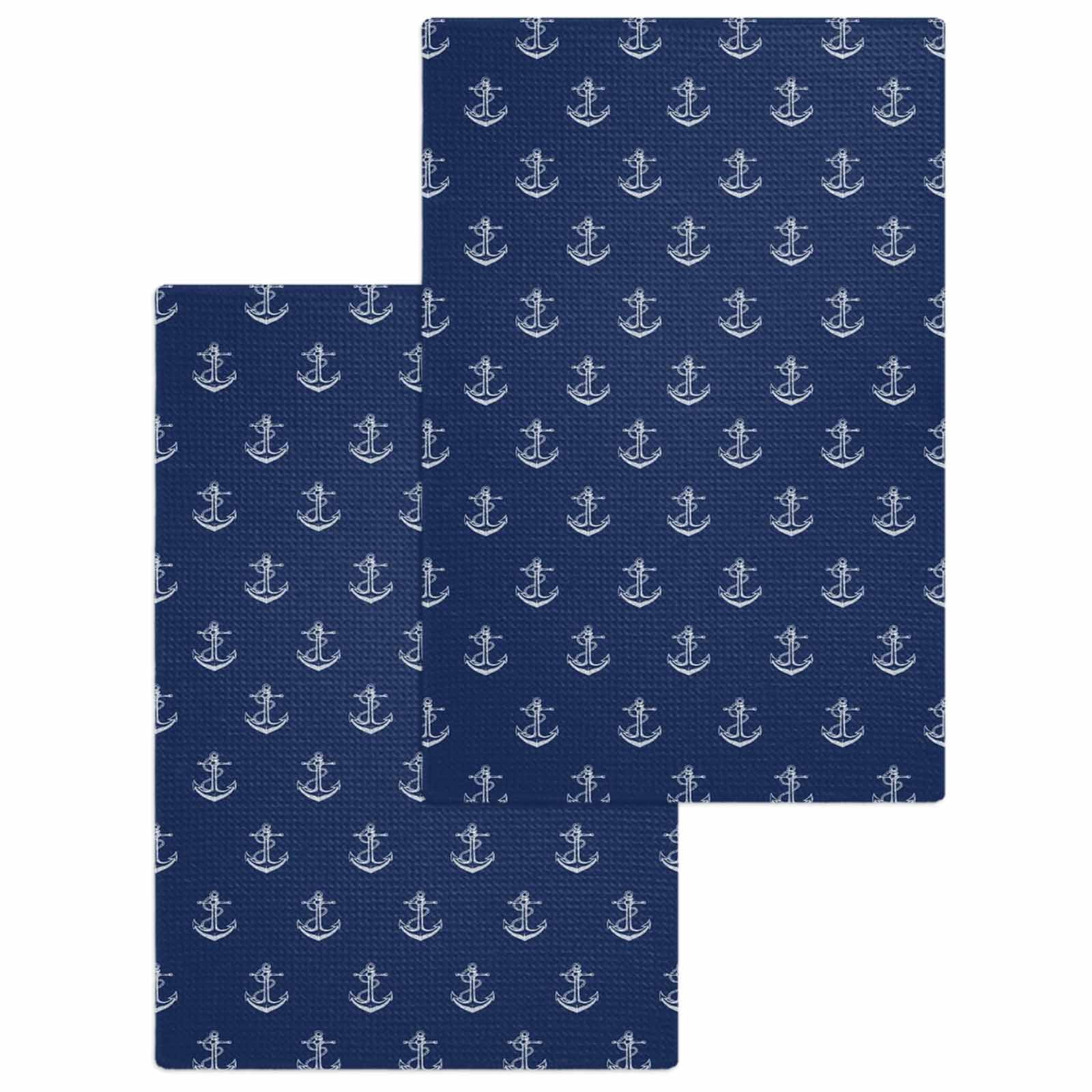 Navy Blue Anchor Kitchen Dish Towels for Drying Dishes Set of 2 ...