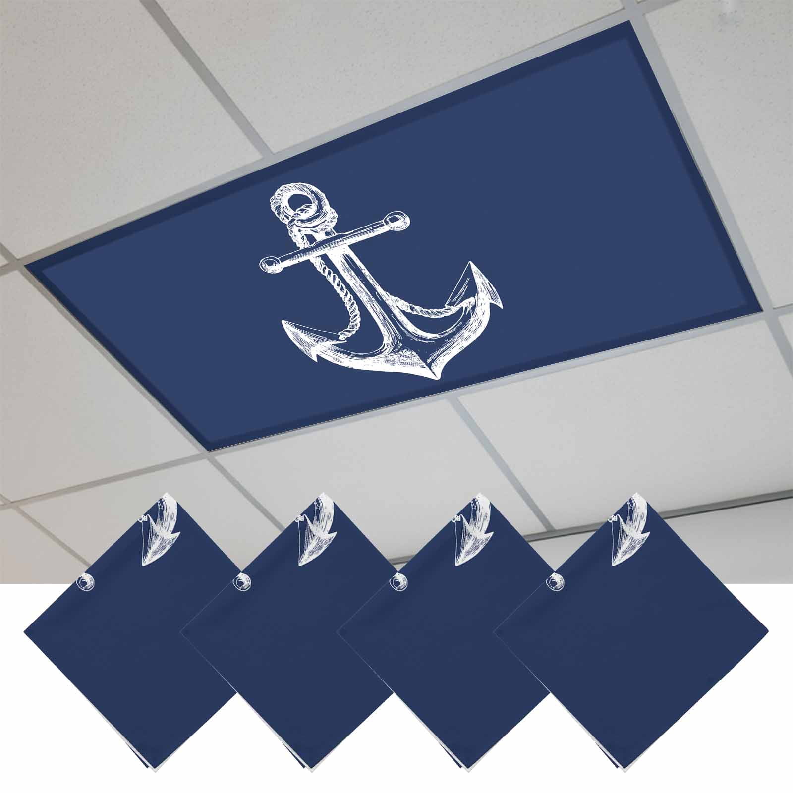 Navy Blue Anchor Magnetic Fluorescent Light Covers for Ceiling Lights ...