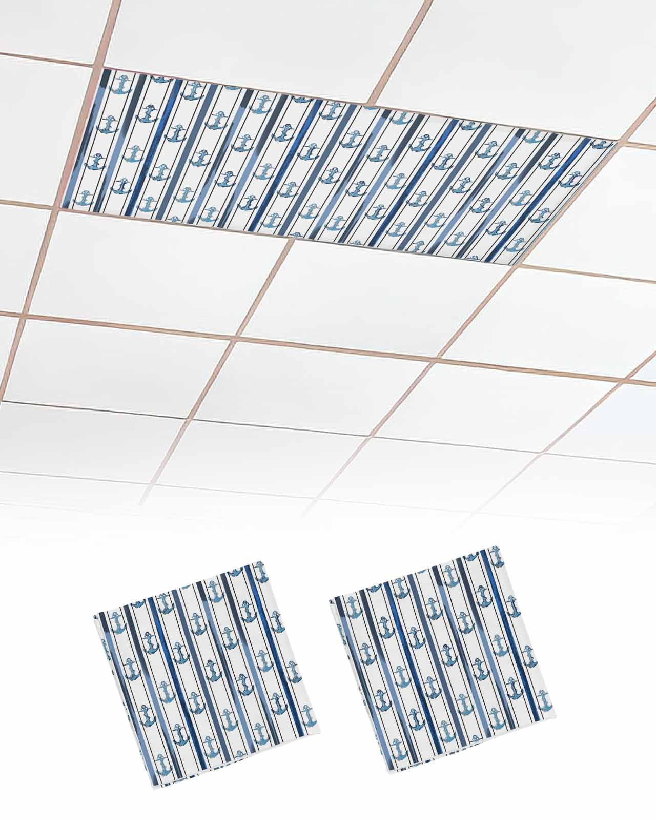 Navy Blue Anchor Nautical Fluorescent Light Covers for Ceiling Lights ...
