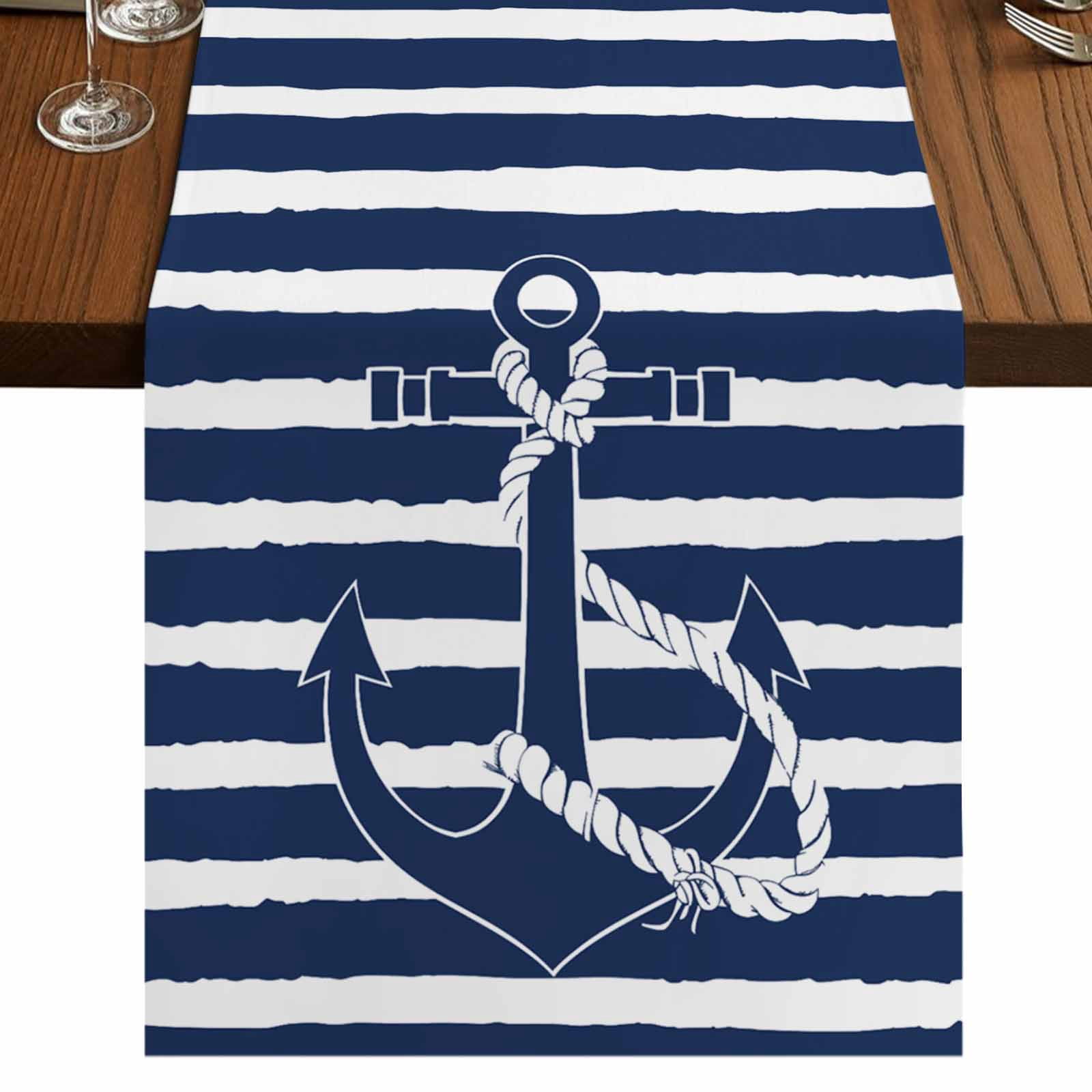 Navy Blue Anchor Nautical Short Table Runner 36 Inches Long,Navy Blue ...