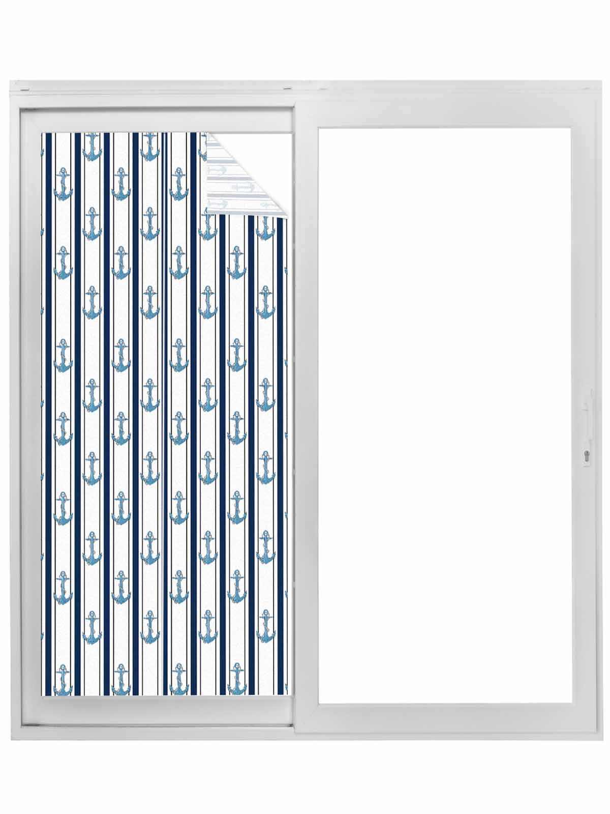 Navy Blue Anchor Nautical Window Privacy Film, Coastal Ocean Summer ...