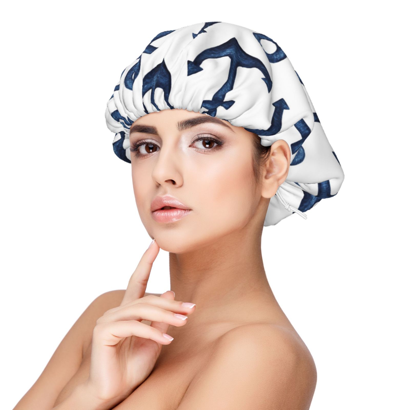 Navy Blue Anchor Silk Bonnet for Sleeping Women Men, Adjustable Elastic ...