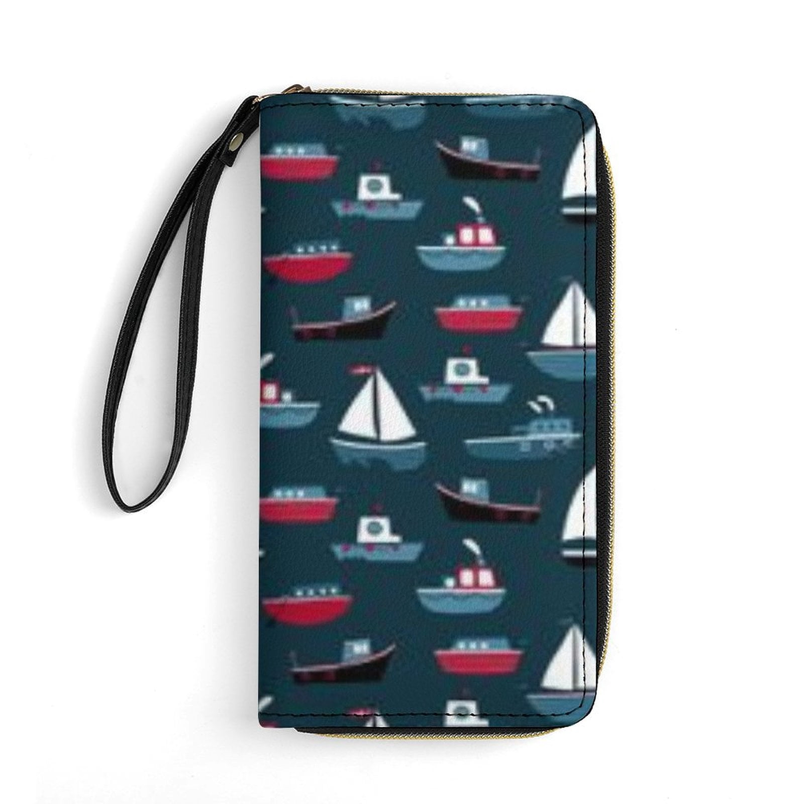 Navy Blue Anchor Wallet for Womens PU Leather Zip Around Wallers Clutch ...