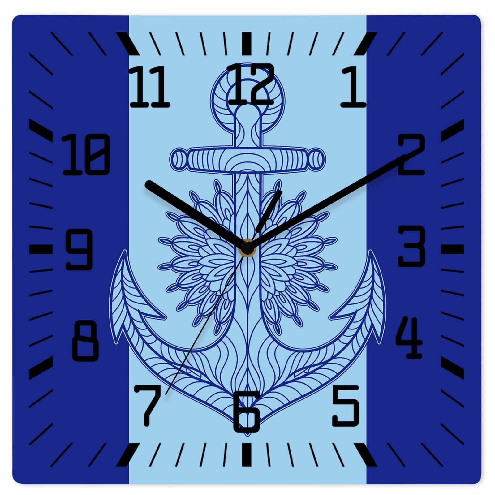 Navy Blue Anchor Wooden Wall Clock Silent Non Ticking, Summer Beach ...