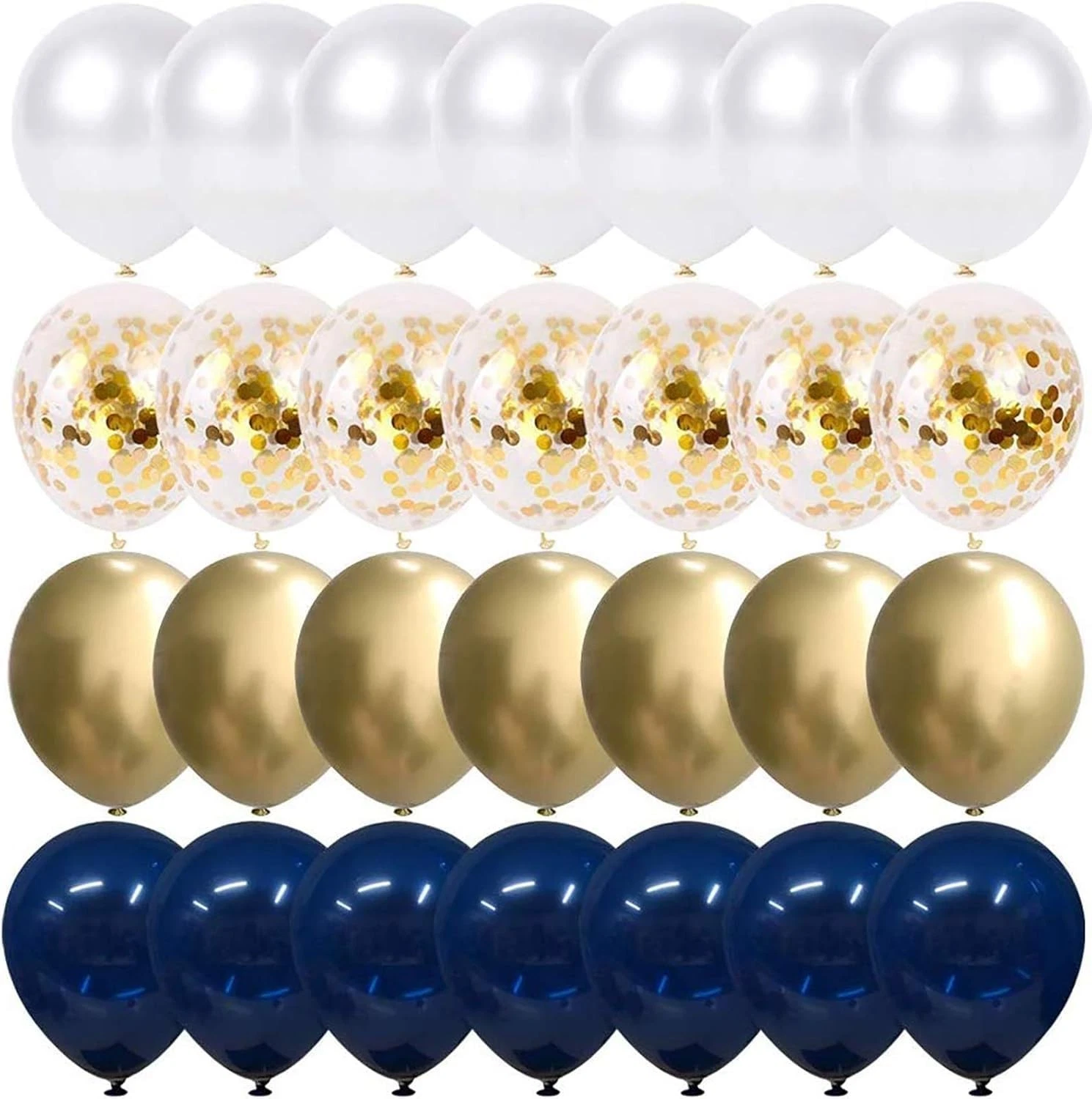Navy Blue And Gold Confetti Balloons, 50 Pcs 12 Inch Pearl White ...