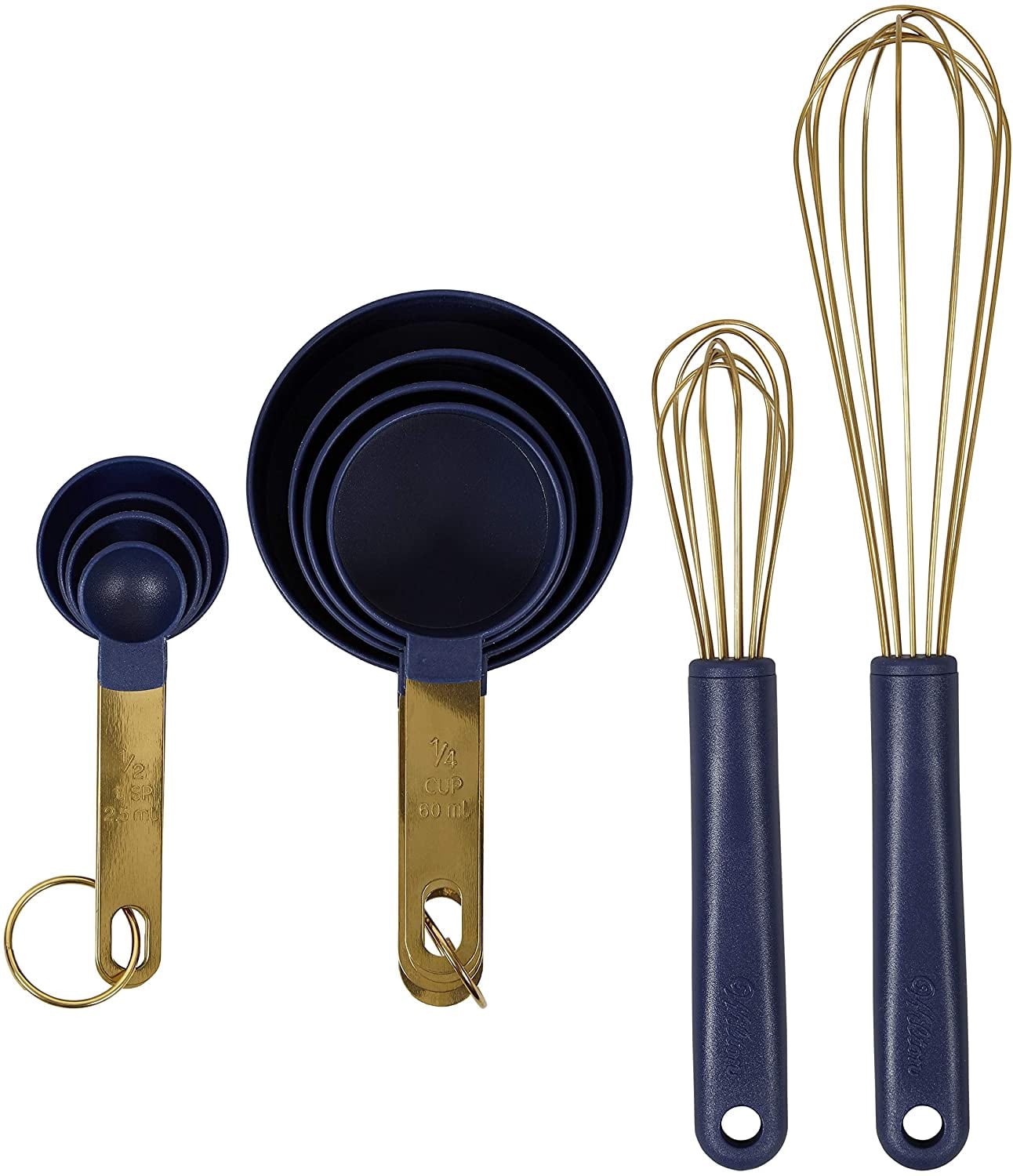 Navy Blue And Gold Measuring Cups, Measuring Spoons And Whisks Set, 10 ...