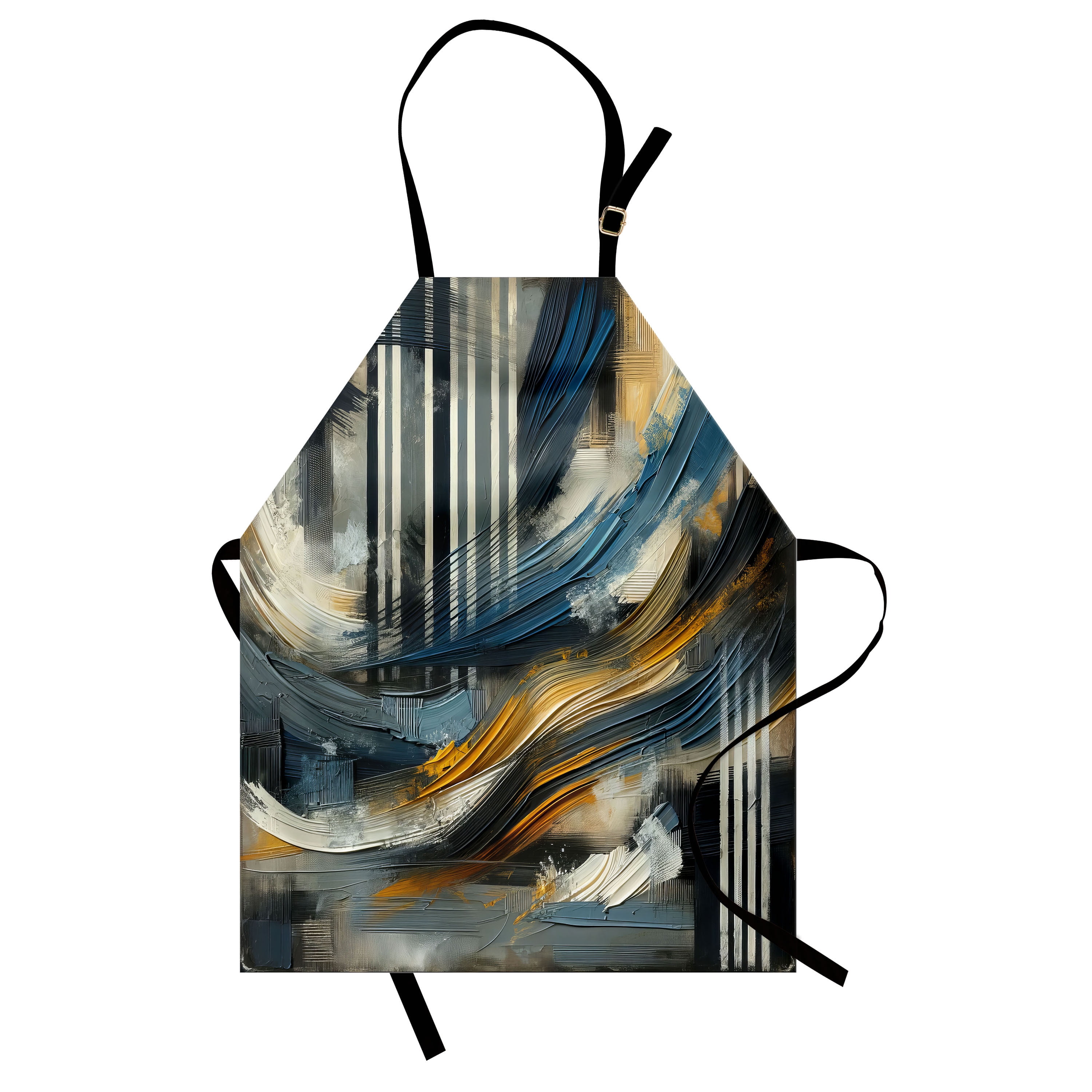 Navy Blue Apron, Abstract Contemporary Lines Brushstroke Style Oil ...