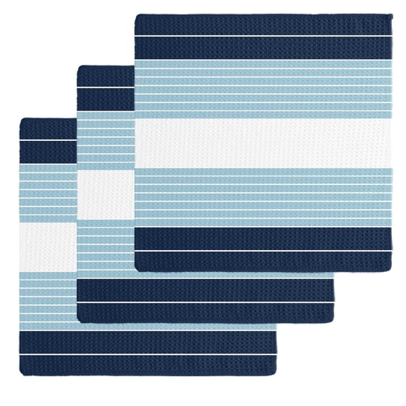 Navy Blue Aqua Stripe Kitchen Dish Towels for Drying Dishes Set of 3 ...