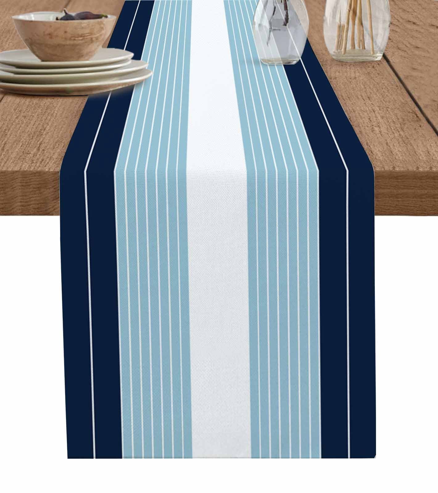 Navy Blue Aqua Stripe Table Runner 72 Inches, Modern Art Horizontal ...
