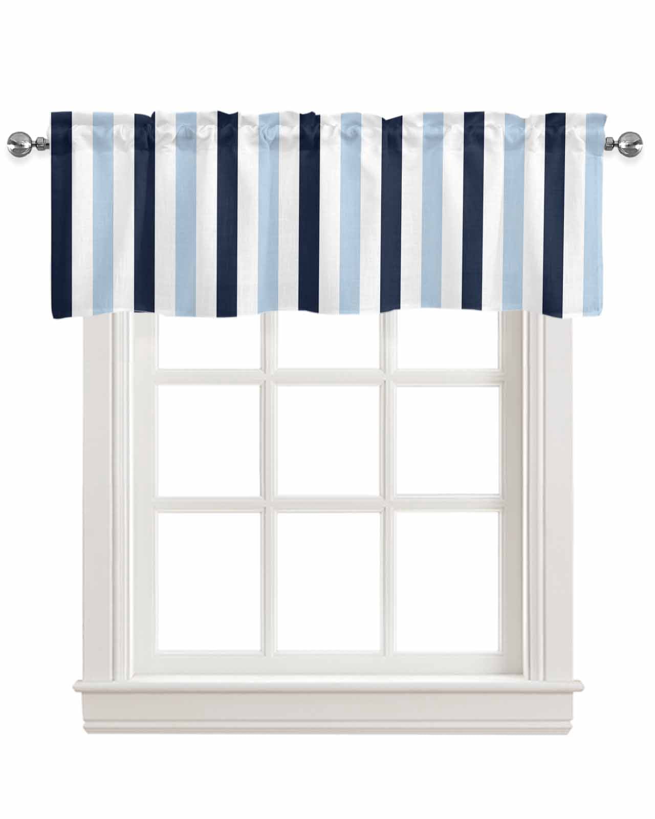 Navy Blue Aqua Striped Kitchen Valances for Windows Farmhouse Linen ...