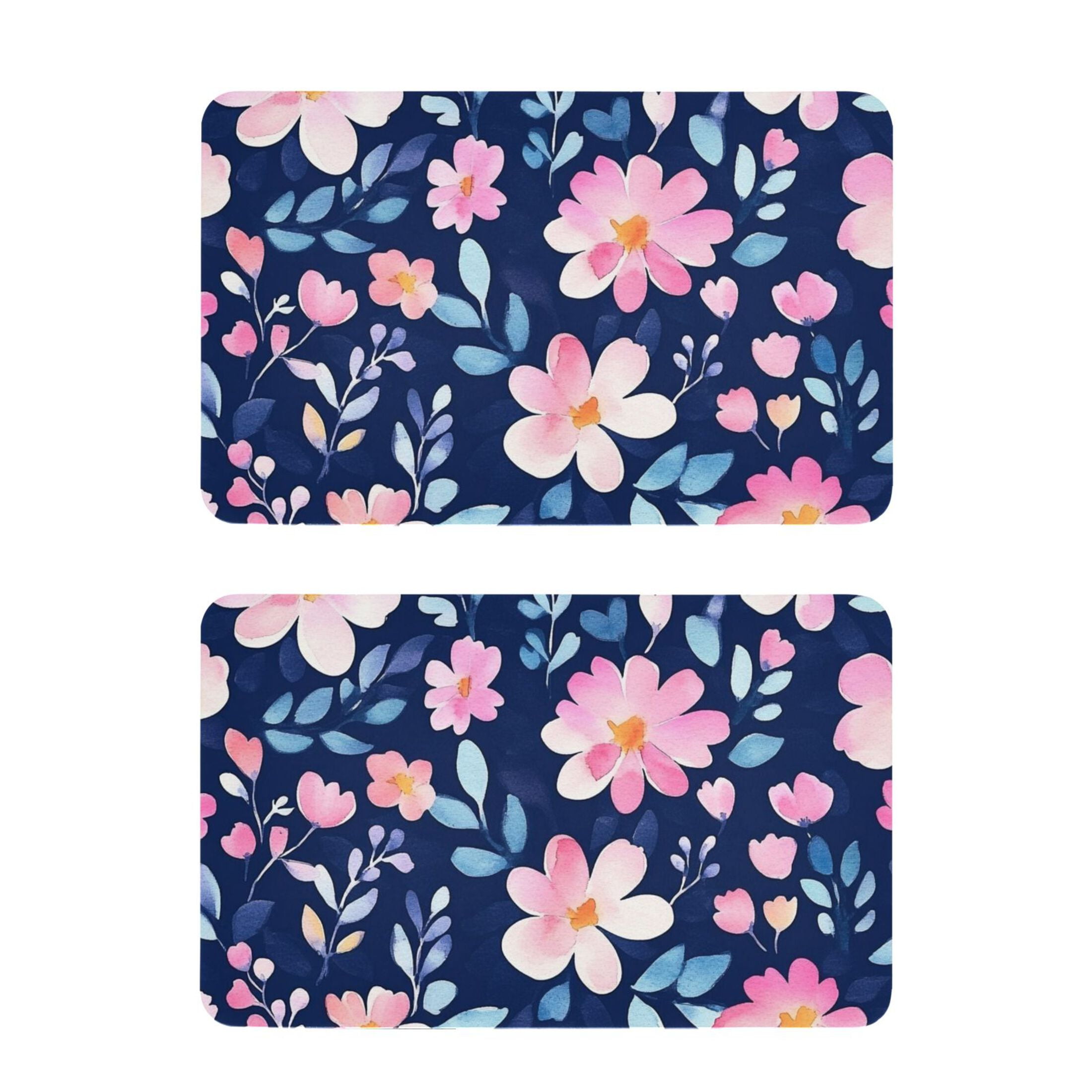 Navy Blue Background with Pink Flowers Fridge Magnets Square ...