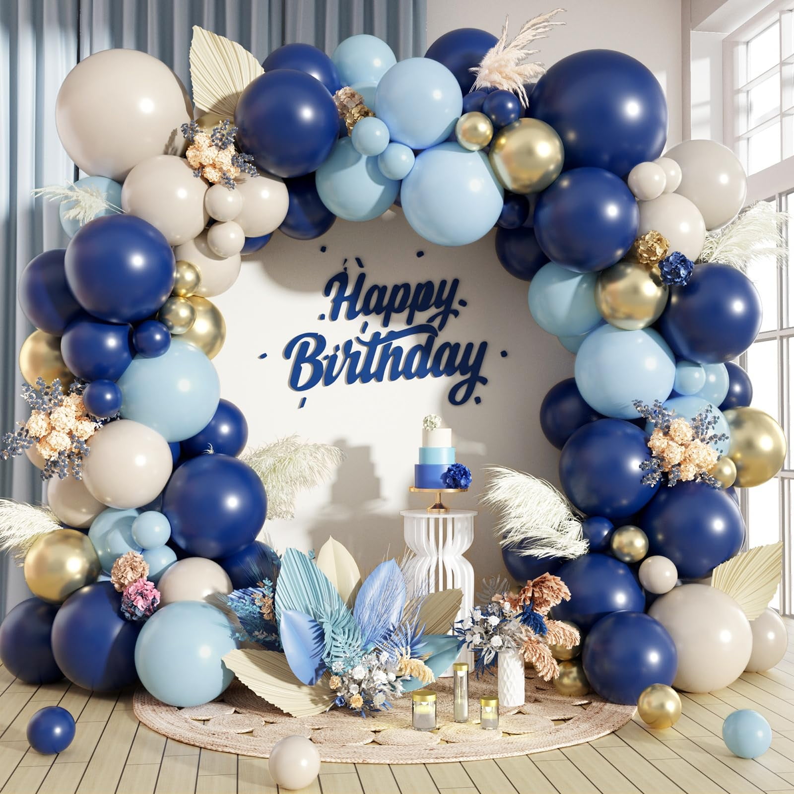 Navy Blue Balloon Arch Kit, Dusty KKS1 Light Blue Balloon Garland White Sand Cream Metallic ...