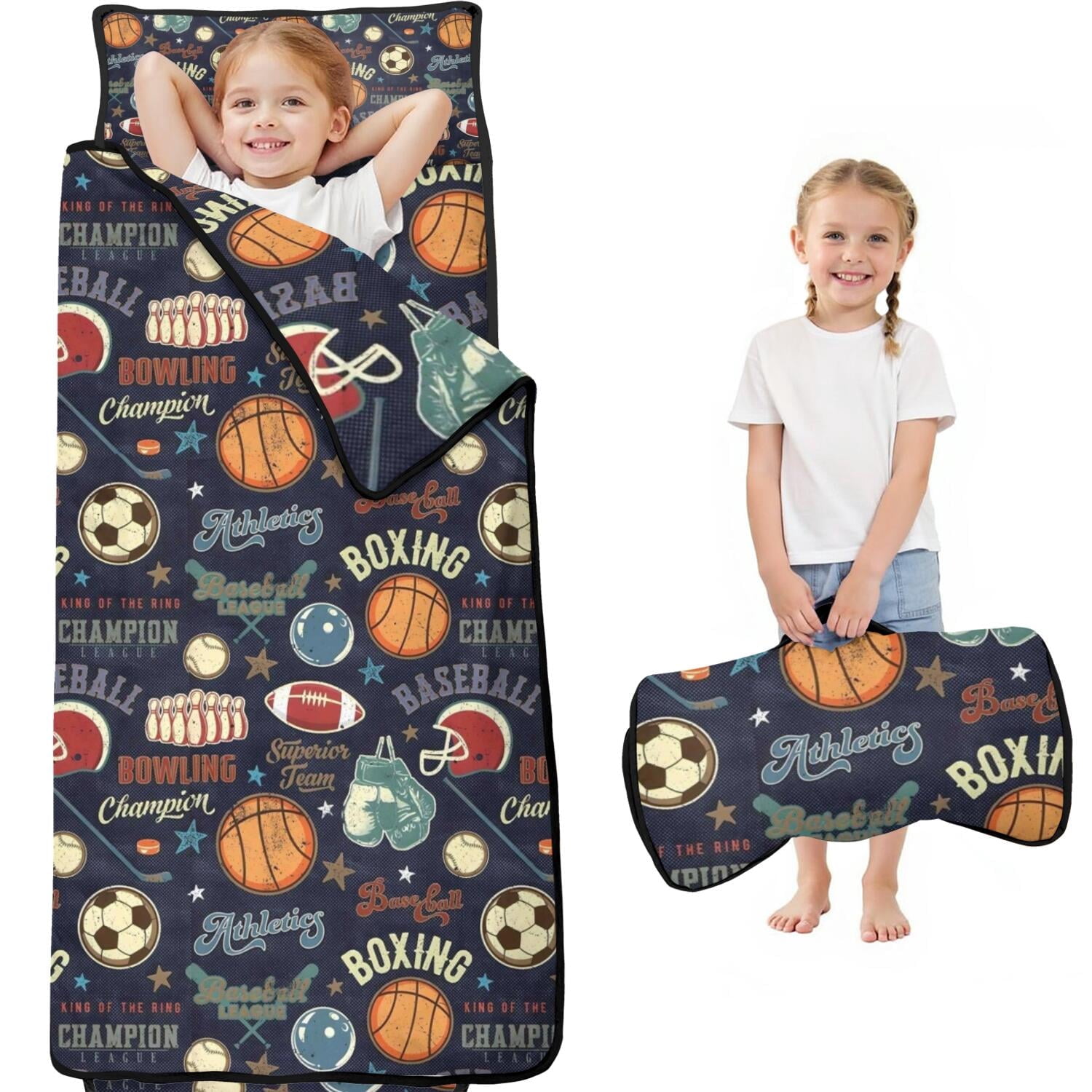 Navy Blue Baseball Football Pattern Toddler Nap Mats for Kids Preschool ...