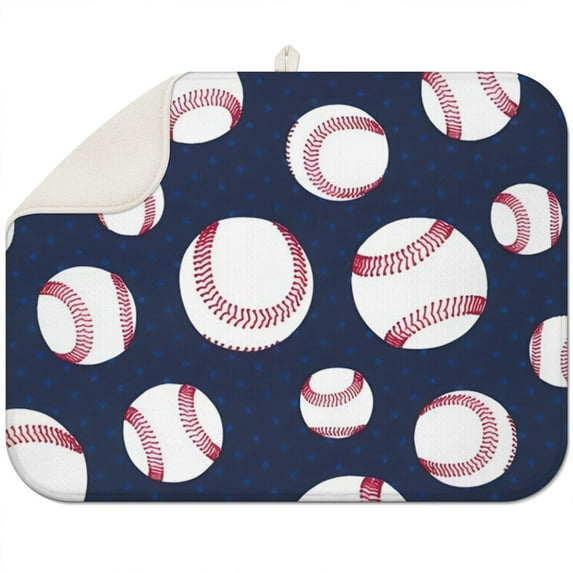 Navy Blue Baseballs Pattern Dish Drying Mat for Kitchen 1 Pack, Ultra ...