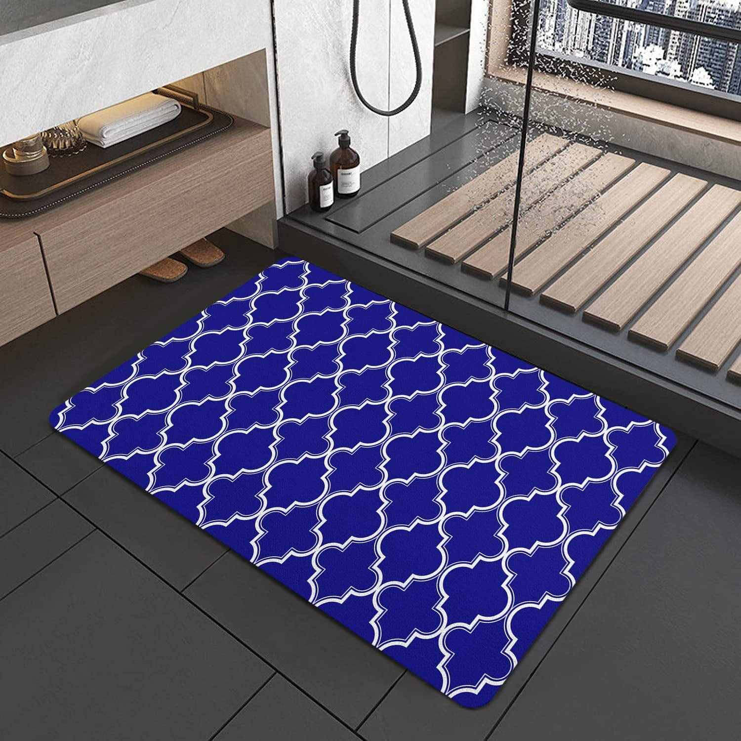 Navy Blue Bath Mat 20"x32" Non Slip Quick Dry Super Water Absorbent ...
