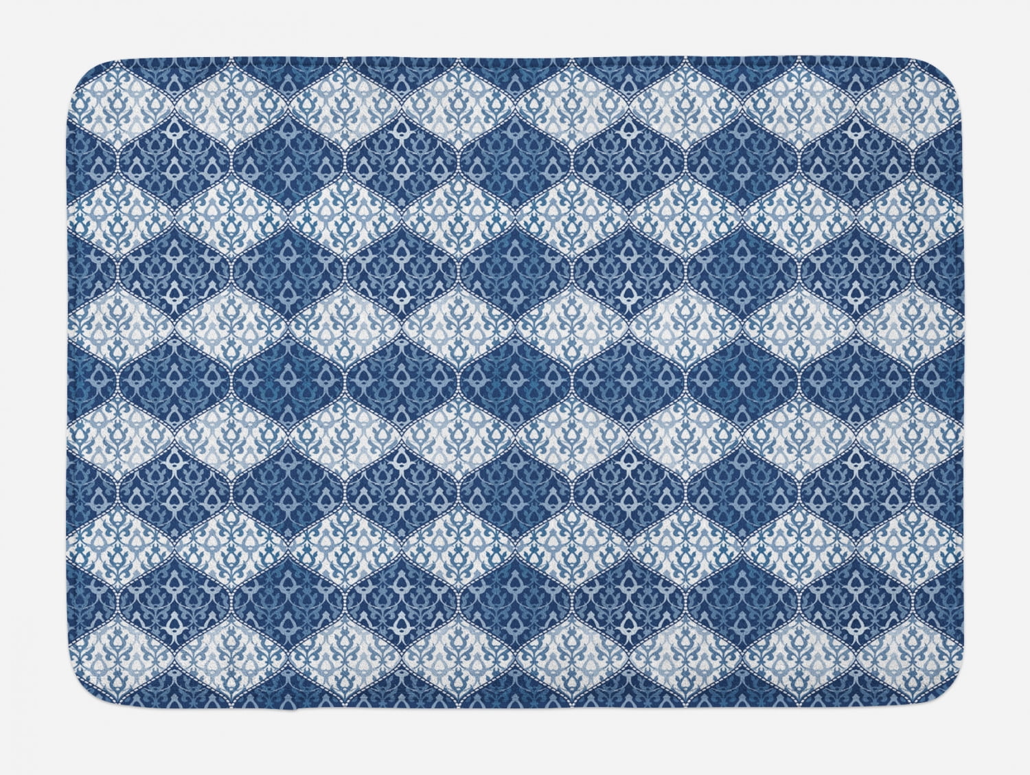 Navy Blue Bath Mat, Oriental Pattern in Patchwork Horizontal Design ...