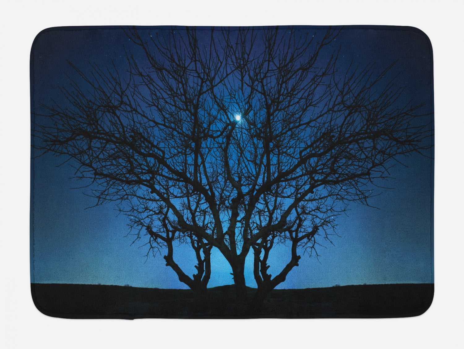 Navy Blue Bath Mat, Tree under Clear Night Sky with Moon and Stars ...