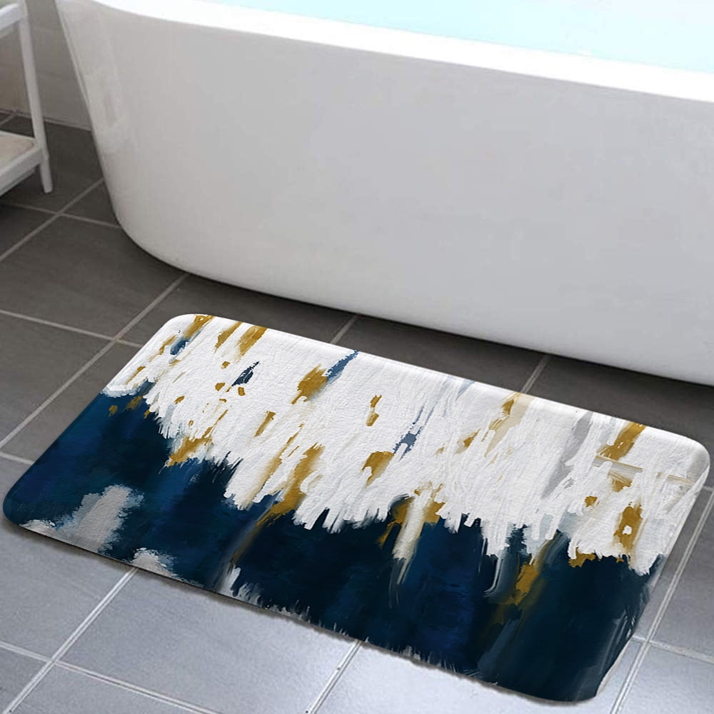 Navy Blue Bath Rugs for Bathroom, Gray Gold Navy Blue Ombre Bathroom ...