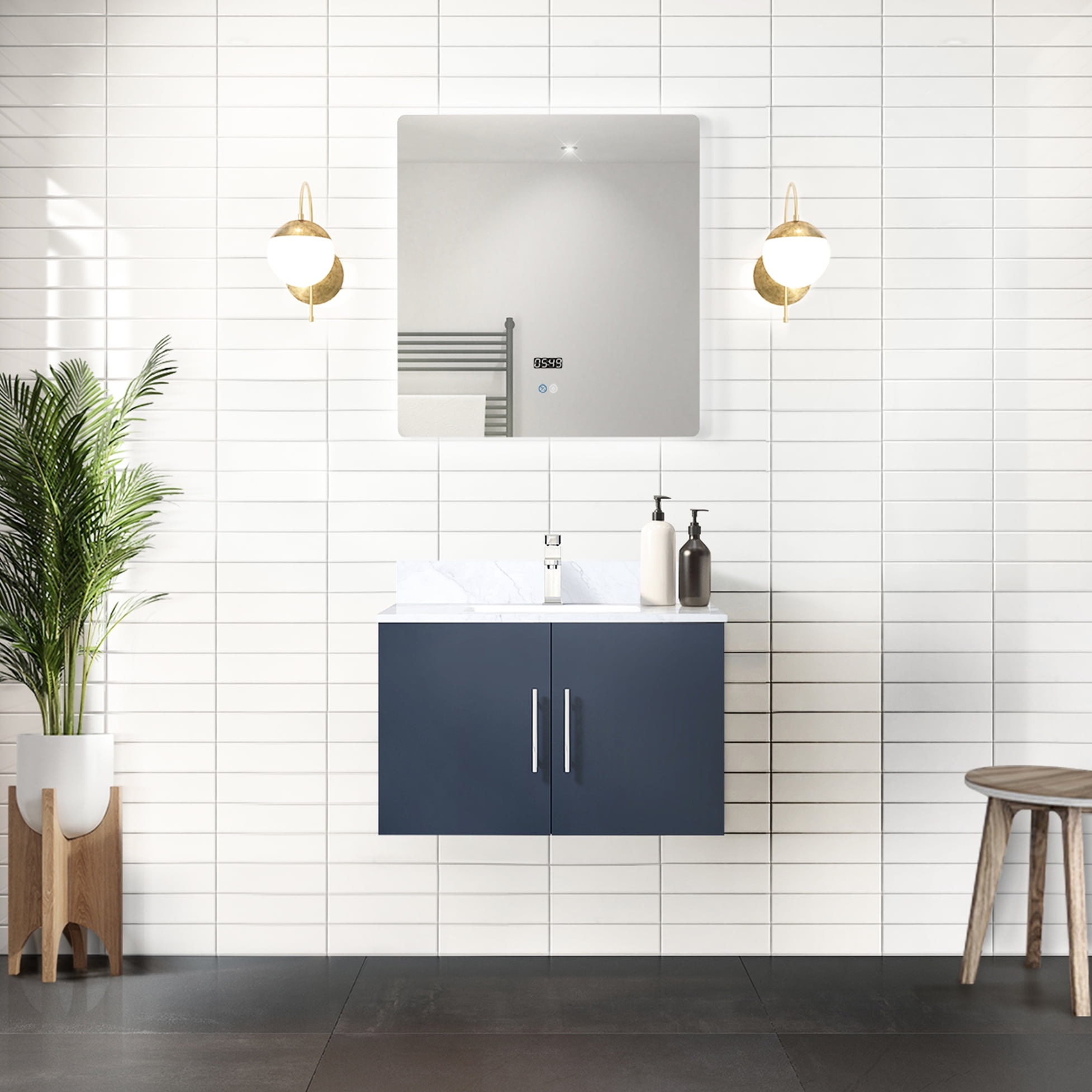 Navy Blue Bath Vanity 30" W X 22" D - Marble Top & Faucet Included, Soft Close, Large Storage ...