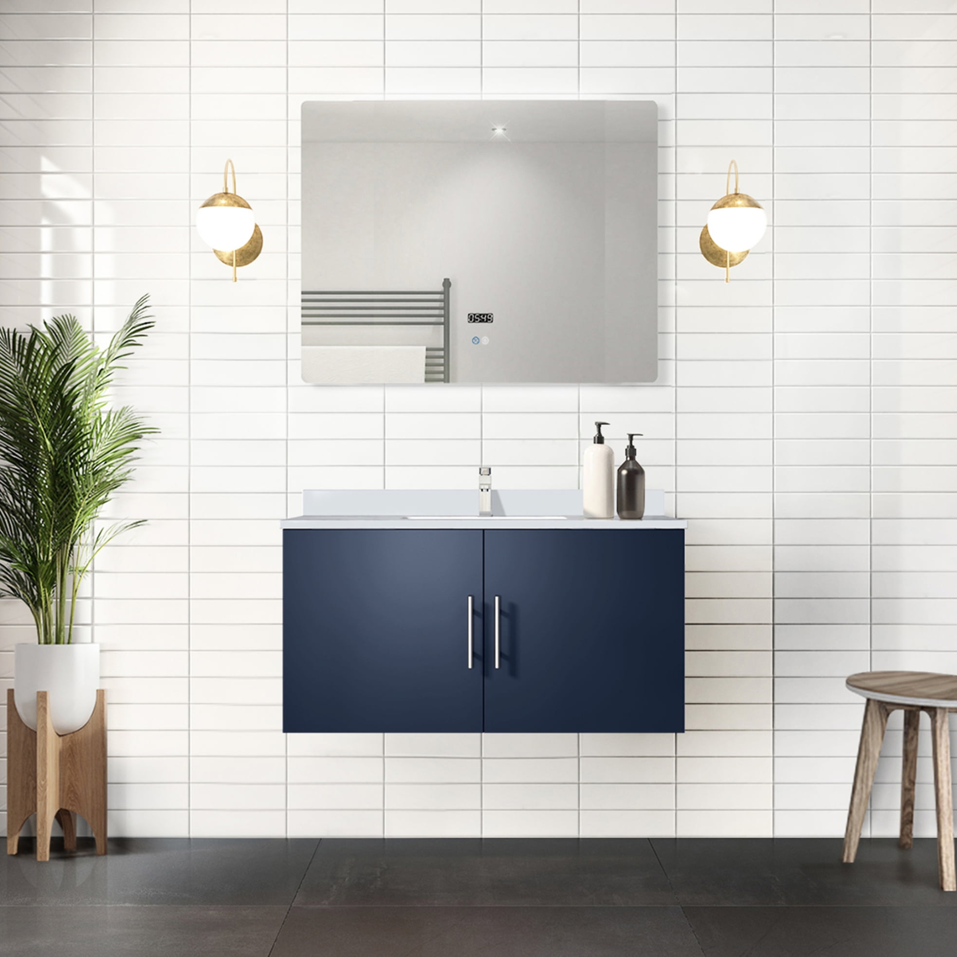 Navy Blue Bath Vanity 36 In. X 22 With Cultured Marble Top, Faucet, And ...