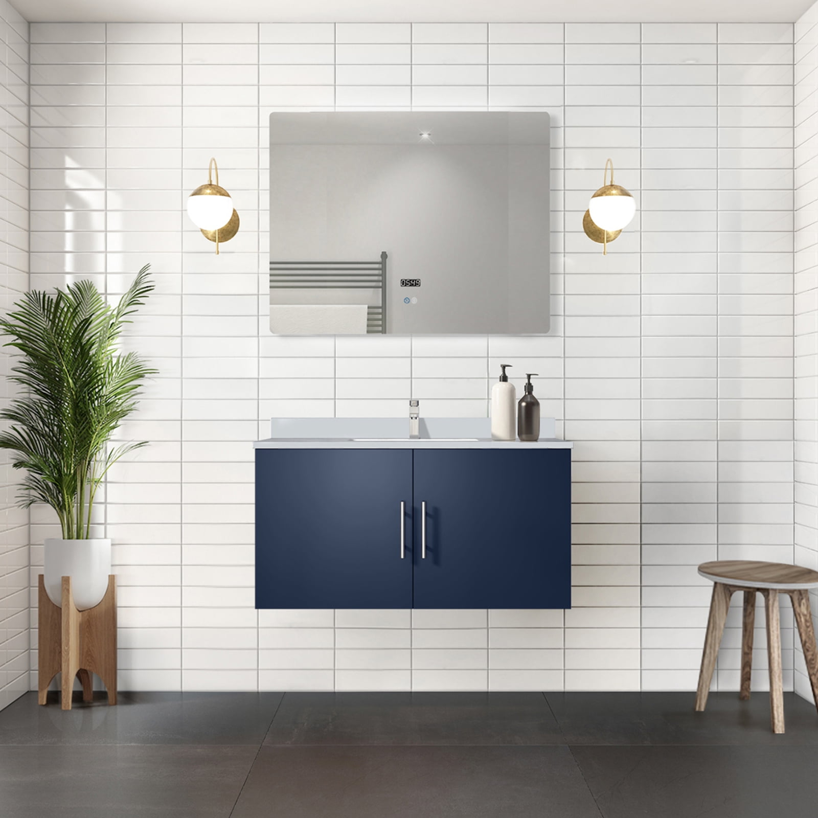 Navy Blue Bath Vanity 36 in. W x 22 in. D, Cultured Marble Top, Faucet ...