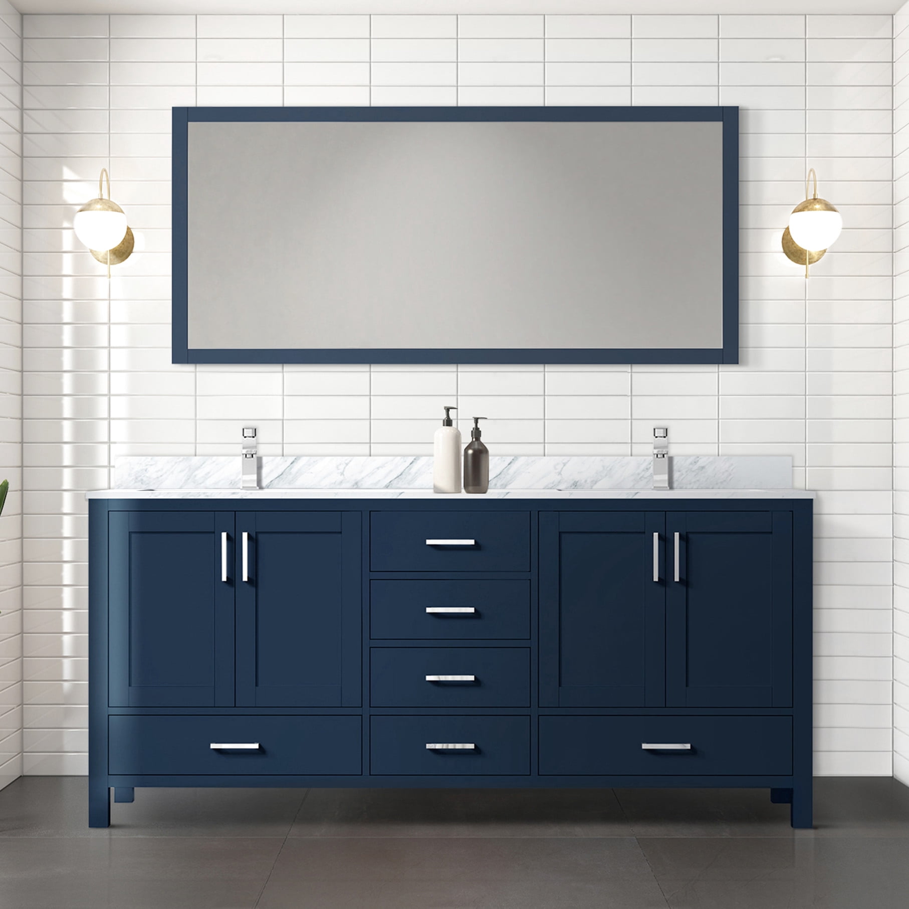 Navy Blue Bath Vanity 72 In. W X 22 D, Marble Countertop, Included ...
