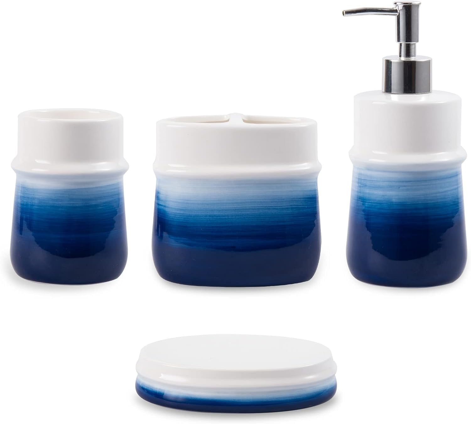 Navy Blue Bathroom Accessories Set, 4-Piece Blue Ceramic Bathroom ...