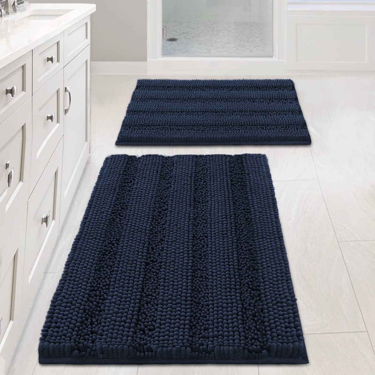 Navy Blue Bathroom Rugs 2 Piece, Bath Mat Set Slip-Resistant Extra ...