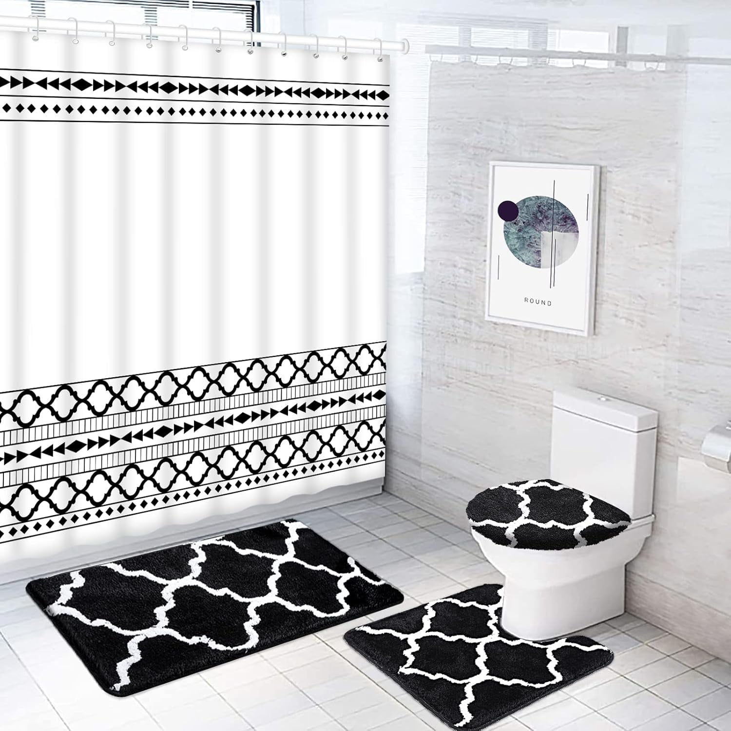 Customer reviews for Navy Blue Bathroom Shower Curtain Sets, 4PCS ...