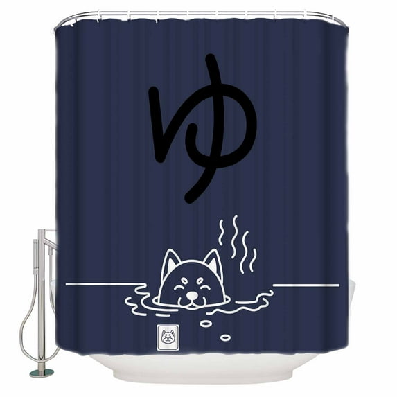 Navy Blue Bathroom Shower Curtains with 12 Hooks Polyester Waterproof ...