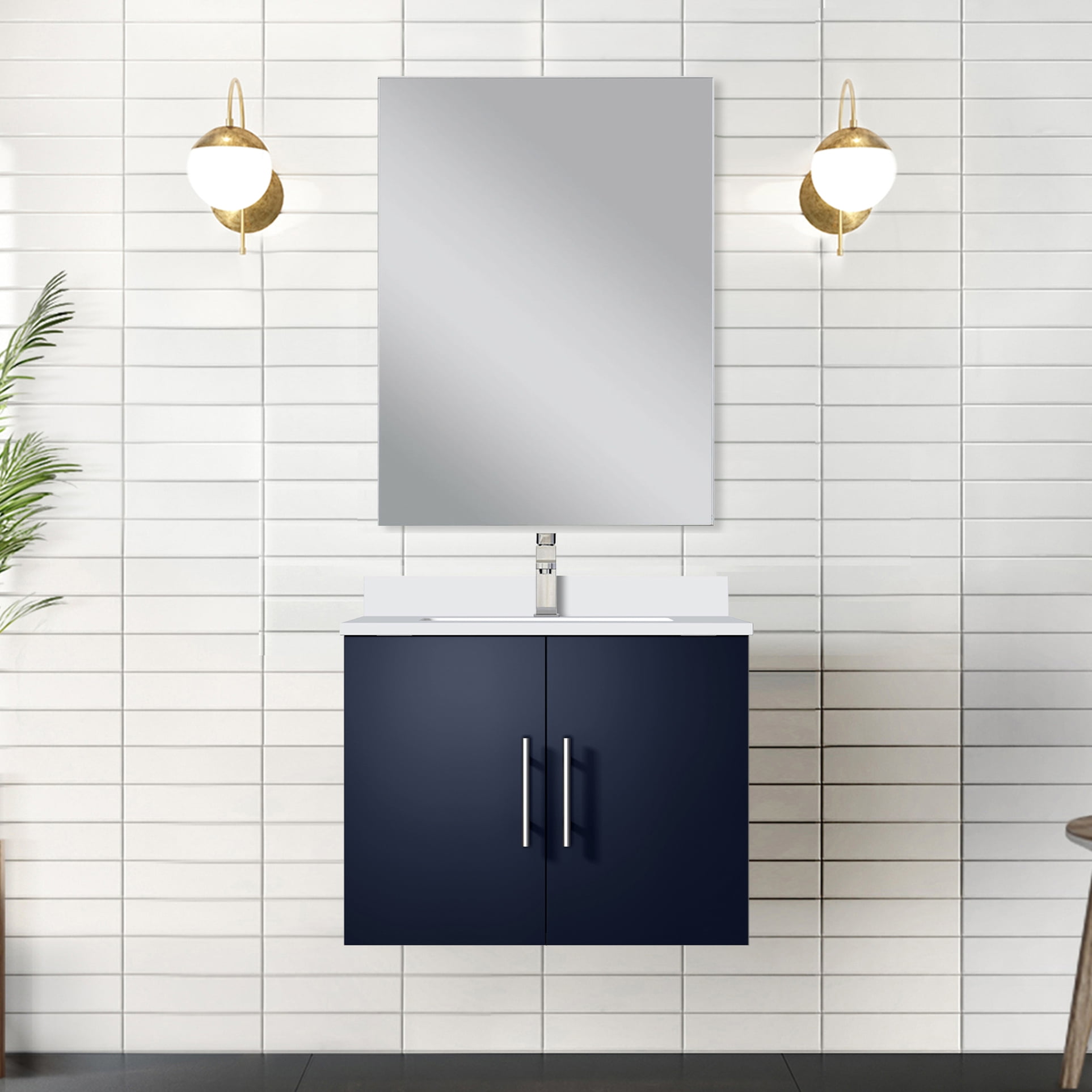 Navy Blue Bathroom Vanity 24in. W X 22in. D, White Quartz Top & Faucet ...