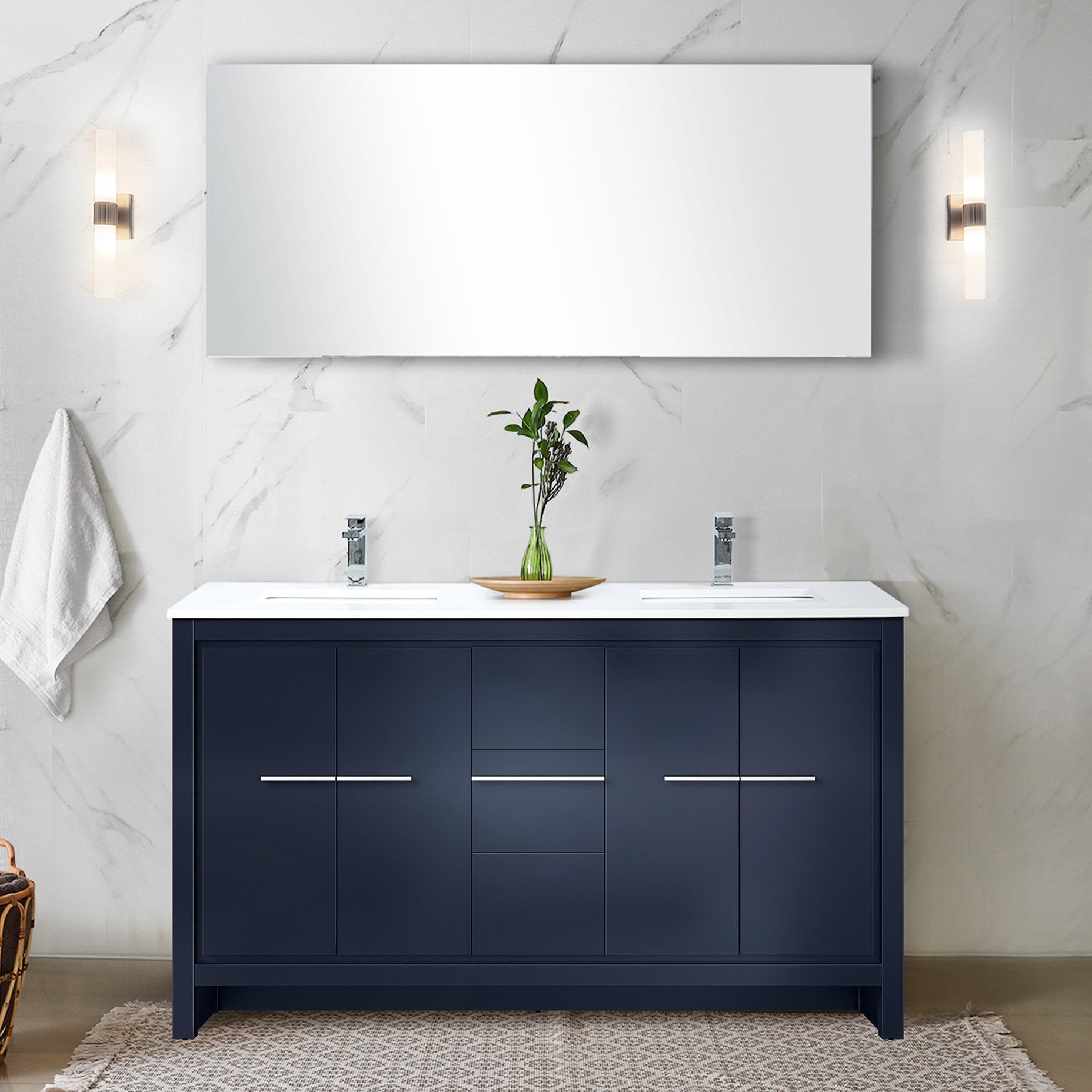 Navy Blue Bathroom Vanity | Faucet & Storage | Bathroom Improvement ...