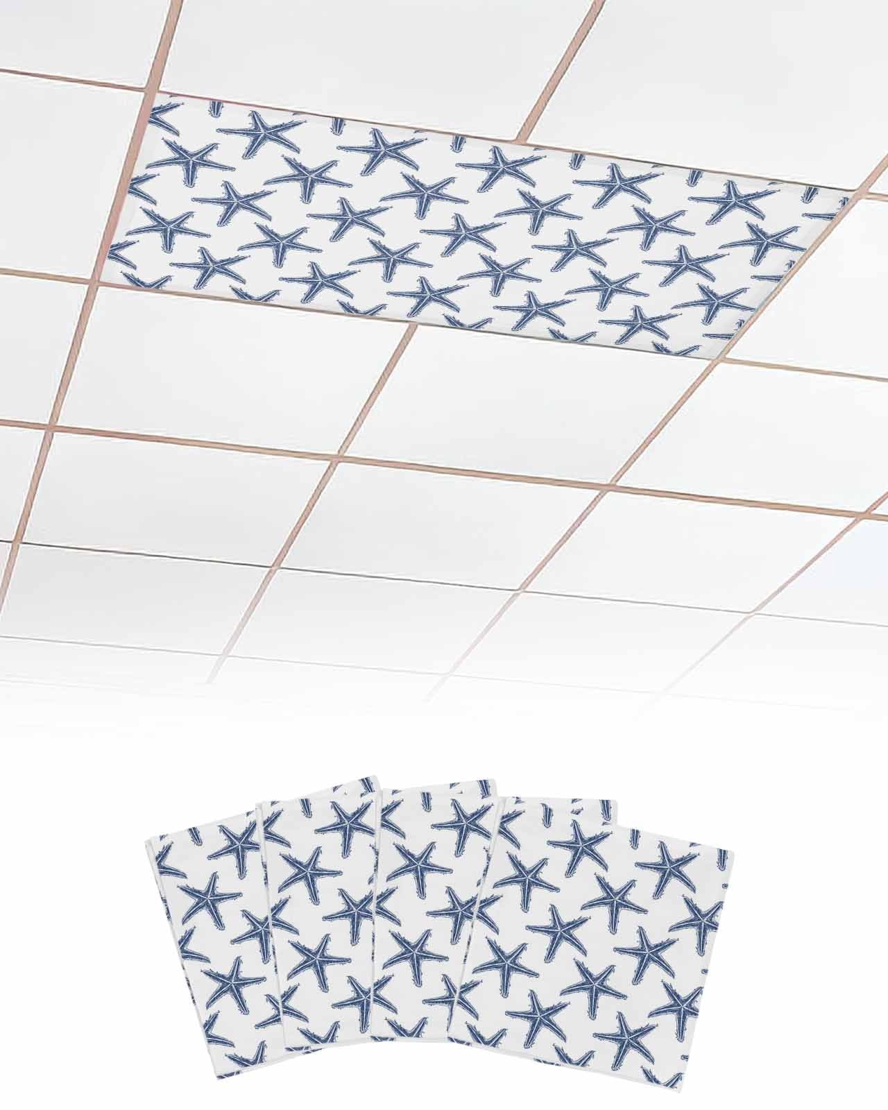 Navy Blue Beach Starfish Fluorescent Light Covers for Ceiling Lights ...