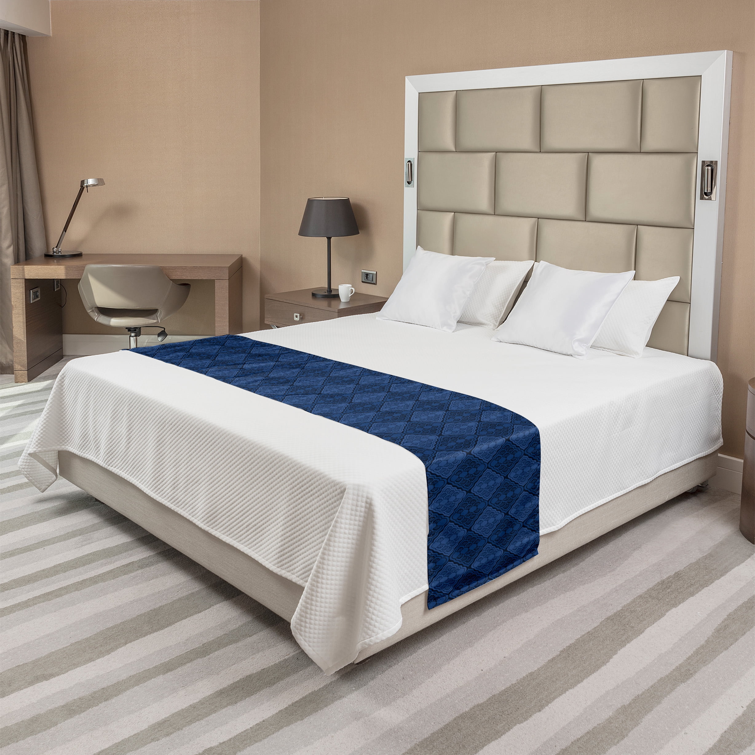 Navy Blue Bed Runner, Nautical Colored Continuous Demonstration of ...