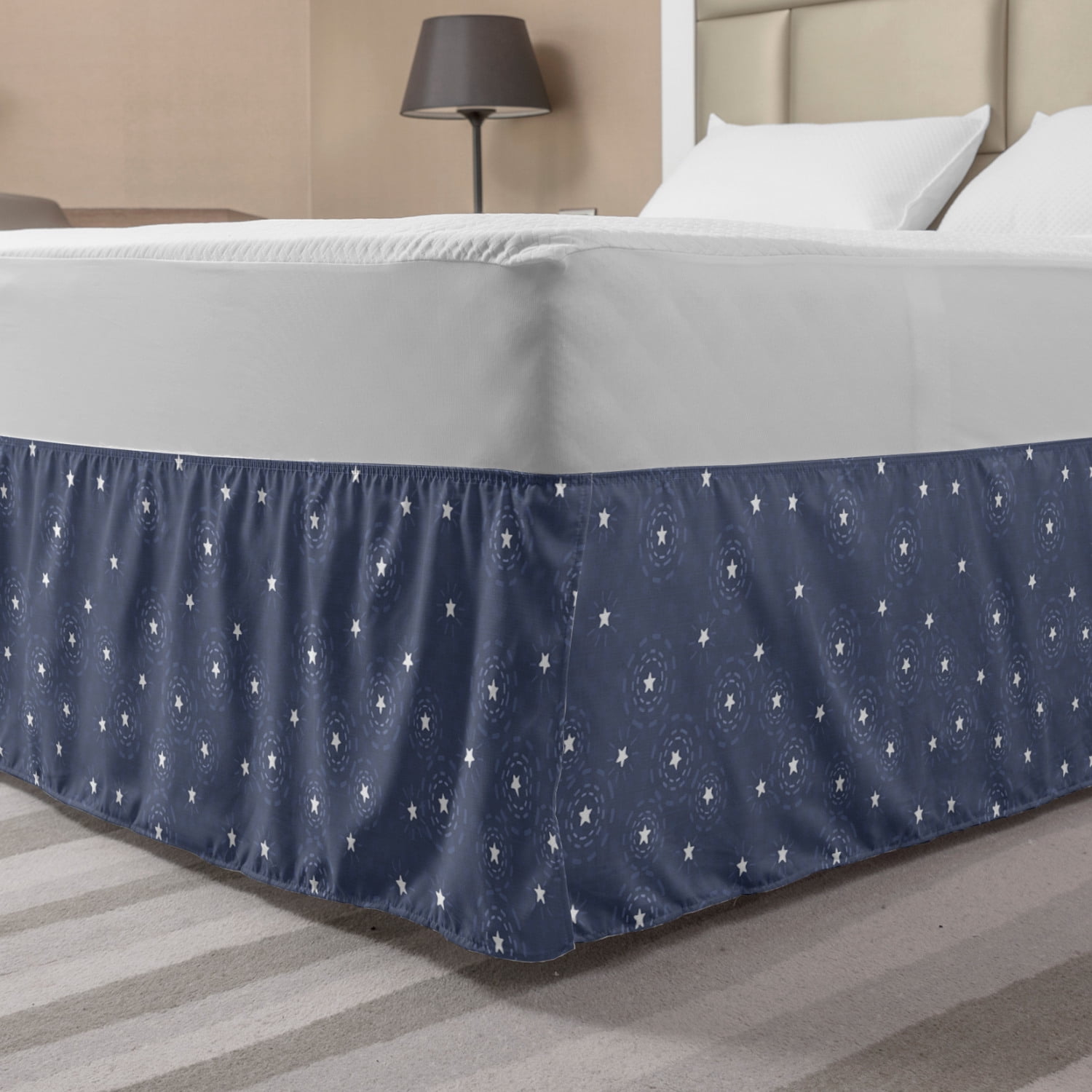 Navy Blue Bed Skirt, Summer Night Sky with Messy Little White Stars and ...